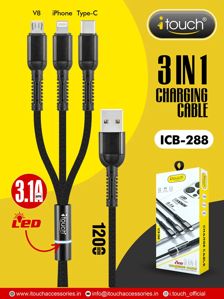 iTouch Data Cable ICB-288 - 3-in-1 Micro, Type-C, Lightning Fast ...