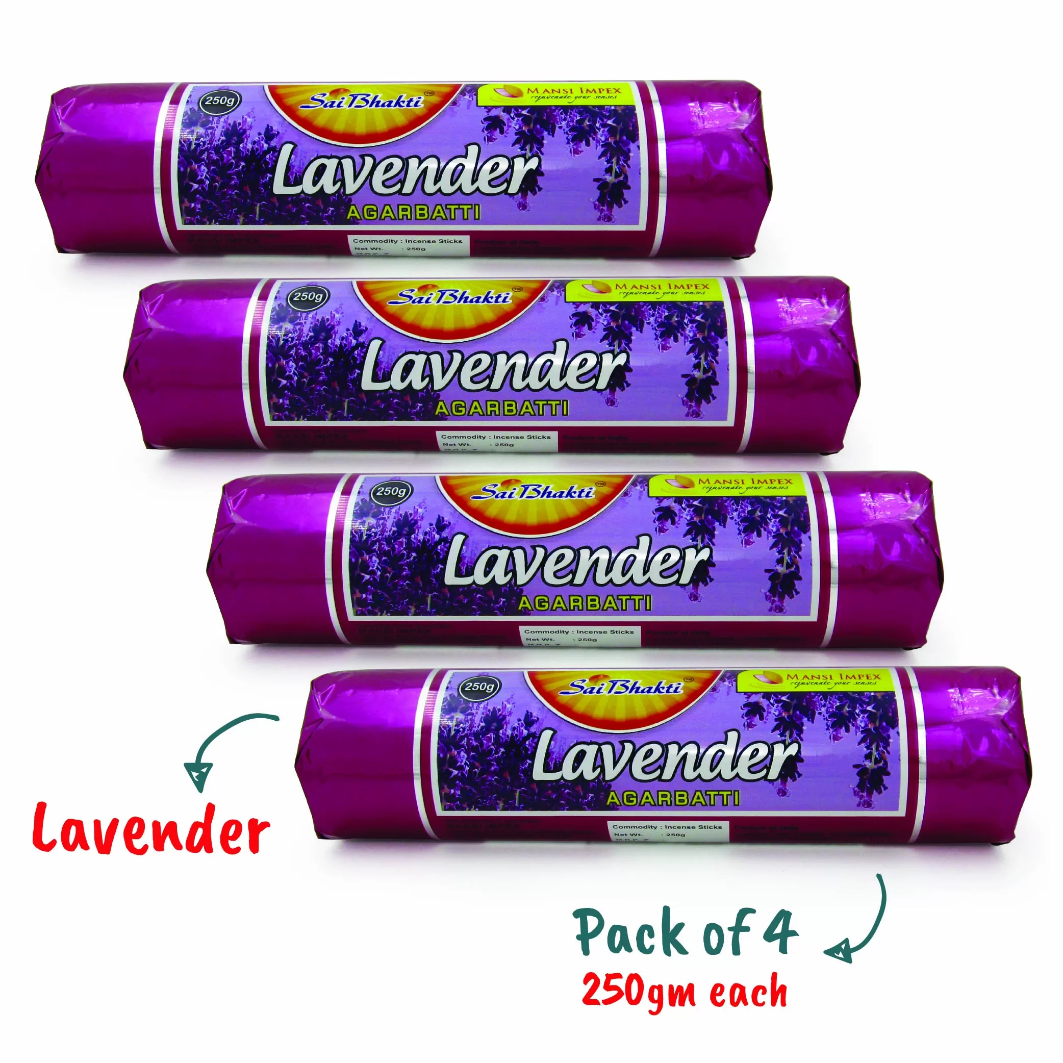 Saibhakti Lavender Incense Stick - Set of 4 (Each 250gms) (Agarbatti ...