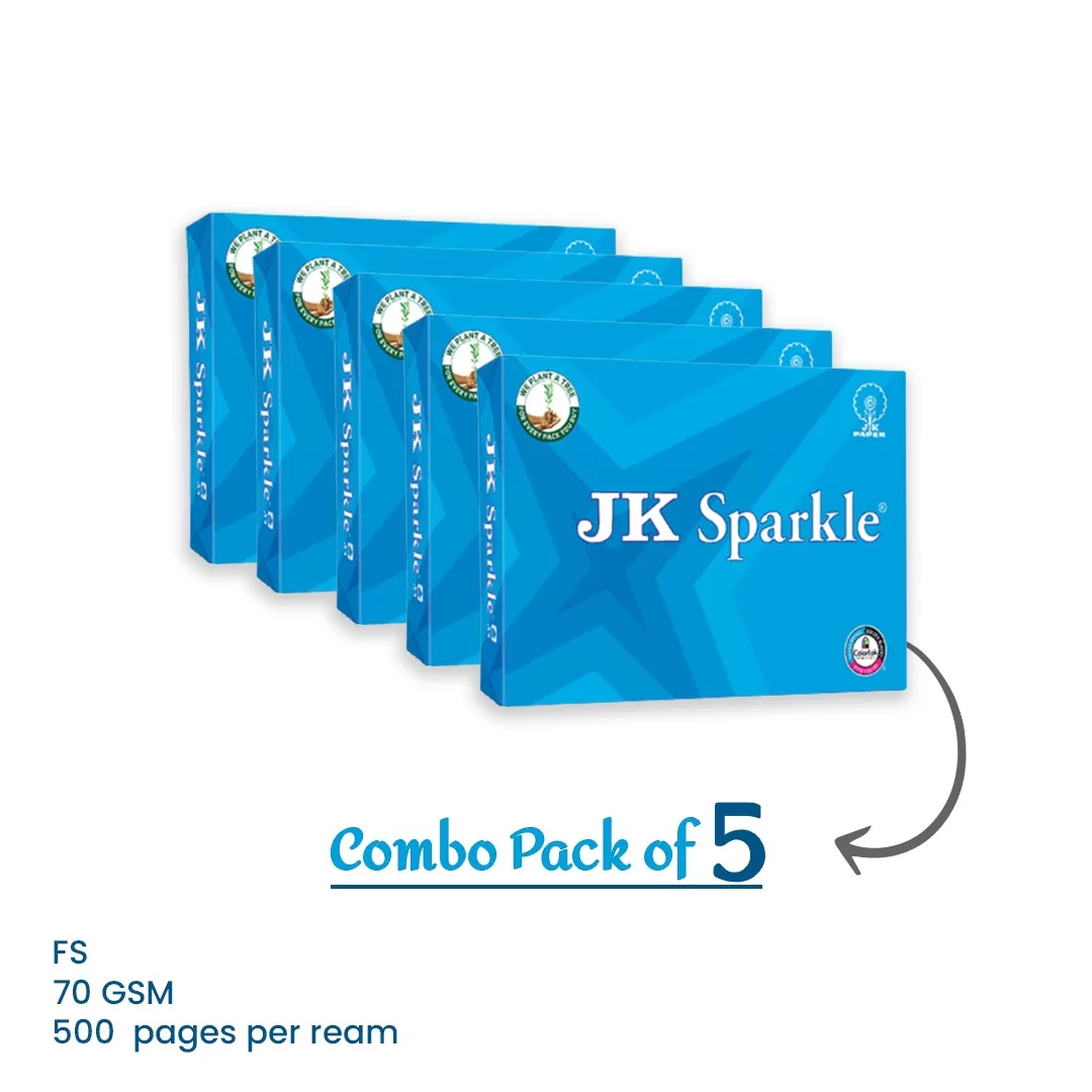 Get JK Sparkle FS 70 GSM Copier Paper - 1 Ream (500 Sheets) - Pack of 5 ...