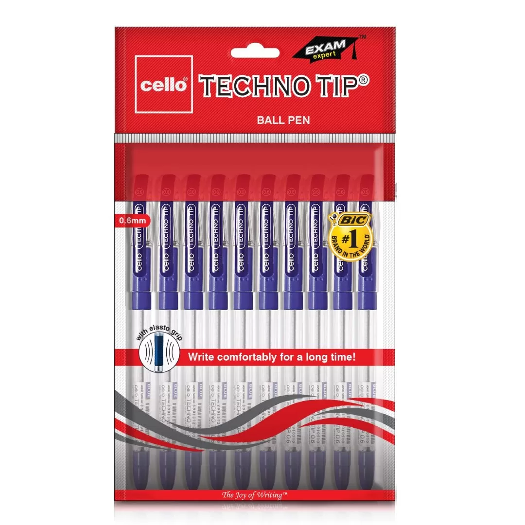 Cello Techno Tip Ball Pen - Blue (Pack of 10) | Smooth Writing Pens