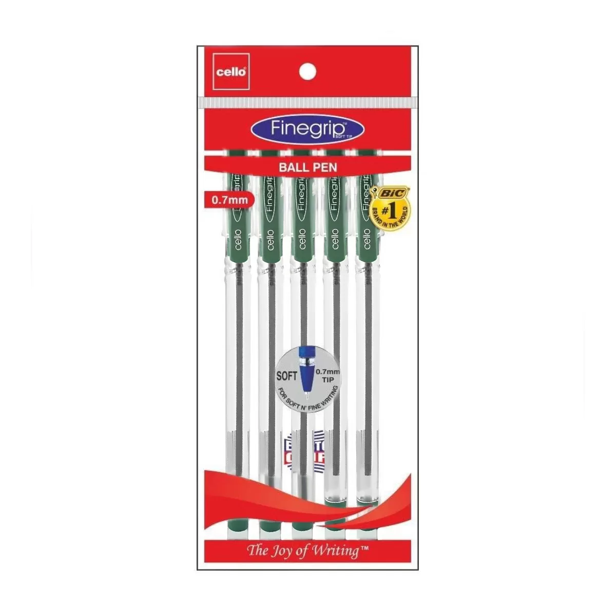 Cello Finger Grip Ball Pen - Green (Pack of 5)